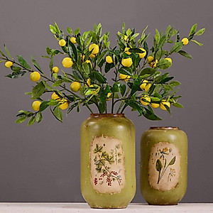 GWOKWAI 4Pcs Artificial Lemon Branch, Fake Lemon Tree Simulation Lemon Branches Artificial Greenery Leaves Branch with Artificial Fruit for Home Wedding Party Garden Decoration Flower Arrangement Art
