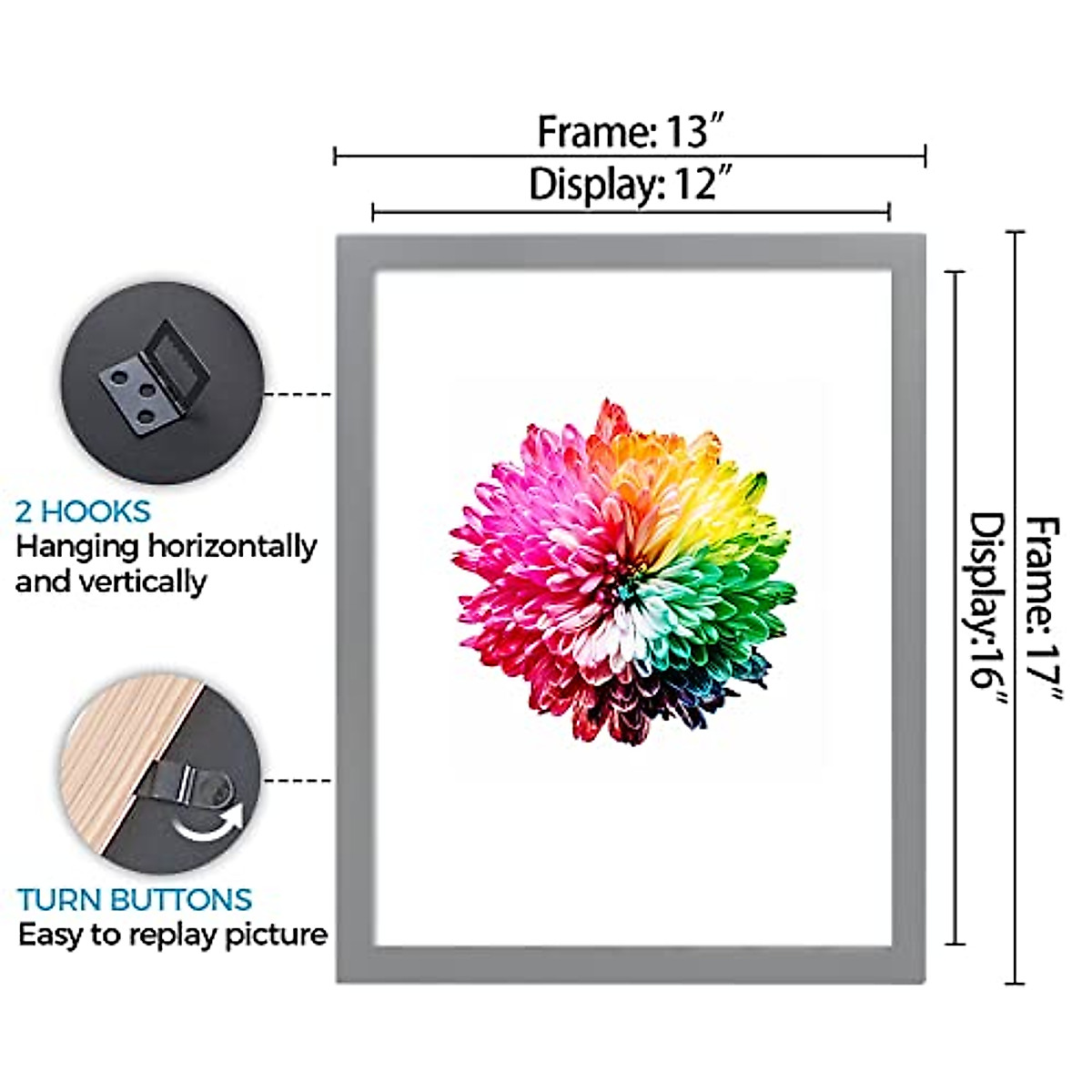 JD Concept Wood 12x16 Grey Picture Frame 5 Pack - Gallery Wall Frame Set - Suitable for Horizontal and Vertical Hanging 12 x 16 Poster Photo