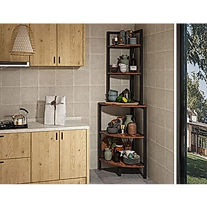 Bigbiglife Corner Shelf Stand, Corner Bookshelf for Storage and Display, Industrial Corner Ladder Shelf, Rustic Brown