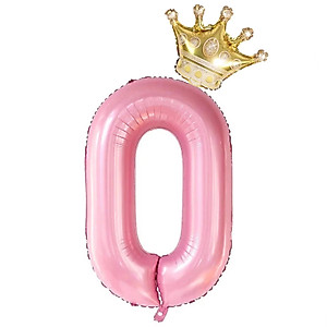 40 Inch Light Pink Number 30 Balloons With Crown, 30th Birthday Balloons for Women, 30th Birthday Decorations, Wedding Anniversar Celebration Decoration Balloons. (Light pink)