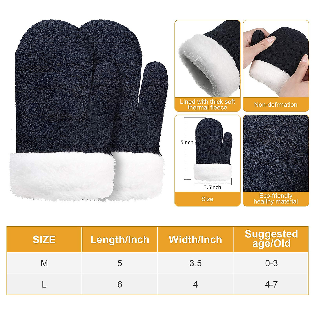 Winter Toddler Hat and Mittens Knit Earflap Hat and Fleece Mitten Gloves Set for Baby Boys Girls(Navy Blue)