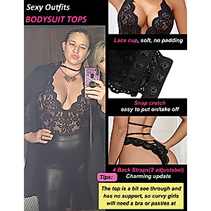 Avidlove Womens Sexy Lingerie Deep V-Neck Lace Bodysuit Bridal Naugthy Teddy Lingerie Body Suits Tops Outfits Black S