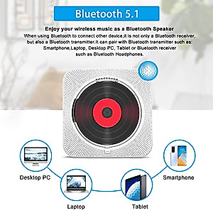 Portable CD Player with Bluetooth, MICOCIOUS Desktop CD Player for Home CD Music Players with Remote Control, Timer, Built-in Dual Speakers with LCD Display/Home Audio Boombox/FM Radio