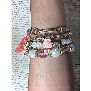 yunanwa 5 PACK Multilayer Bohemian Beaded Bangle Bracelet Crystal Charm Stretch Beach Stack-able Multi-color Boho Bracelets Jewelry Set
