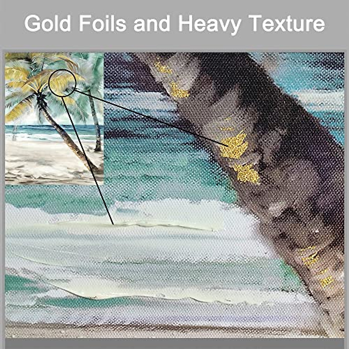 Beach Palm Trees Wall Art: Abstract Coastal Picture Tropical Ocean Scene Artwork Seascape Painting Print on Canvas for Modern Living Room Bathroom Office