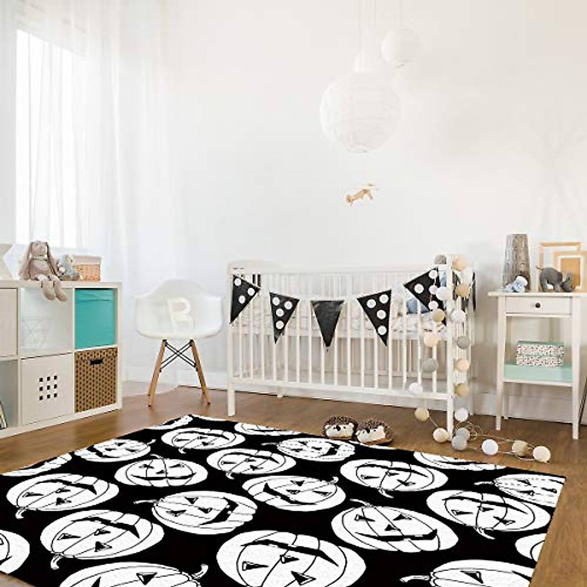 Halloween White Pumpkin Black Area Rug 2x3 Feet, Non-Slip Stain-Proof Rugs Indoor Carpet Rectangle Floor Mat for Living Room Bedroom Dorm, Soft Super Absorbent Runner Rug