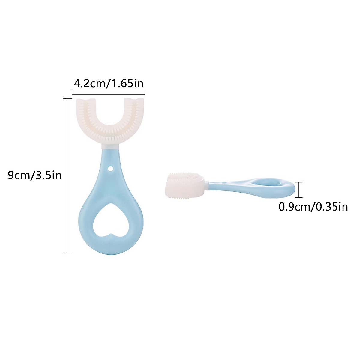 JUNDE 2Pcs Kids U- Shaped Toothbrush Food Grade Soft Silicone Brush Head Manual U-Type Toothbrush 360° Teeth Cleaning Brush Oral Training Toothbrush for Kids Ages 2-6 (Blue and Pink, Peach Heart)