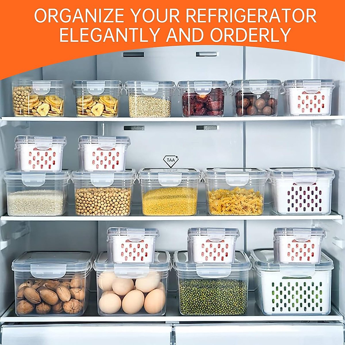 10 PCS Fruit Storage Containers for Fridge with Removable Colander, All-In-One Vegetable Berry Storage Containers for Washing, Draining, Freshness, the Largest Size with Handles