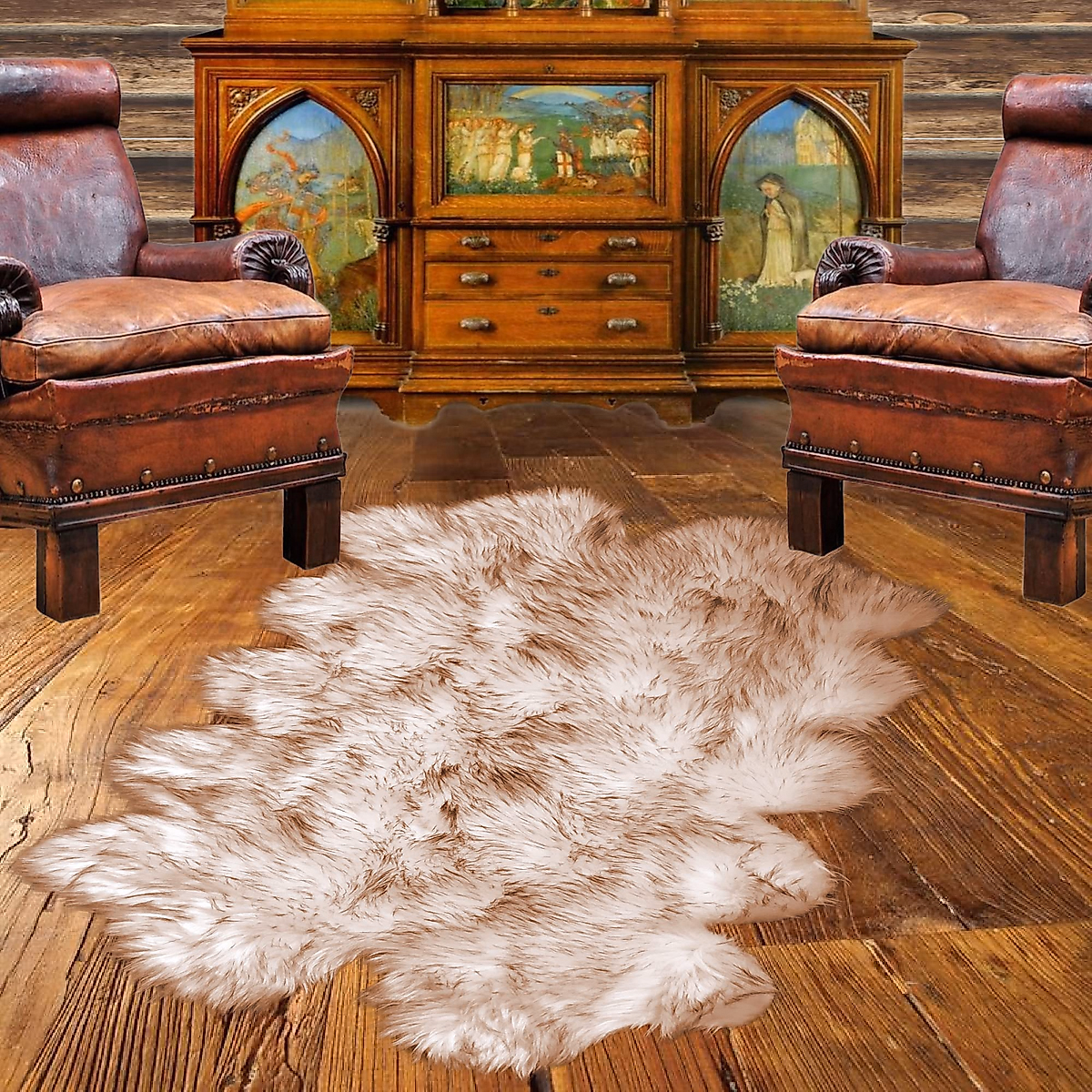 Fur Accents Plush Shag Sheepskin, Area Rug, Hide, Rich Color Toned Accent Rug, Luxury Soft Faux Fur Carpet, Hand Made USA, (60" 84" Black Tipped)