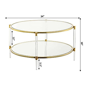 Convenience Concepts Royal Crest 2 Tier Acrylic Glass Coffee Table, Glass/Gold