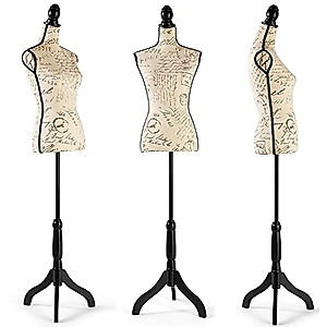 Female Mannequin Torso with Stand, Height Adjustable from 52'' to 67'' Dress Form with Tripod Base, for Dress Jewelry, Display, Beige Printing