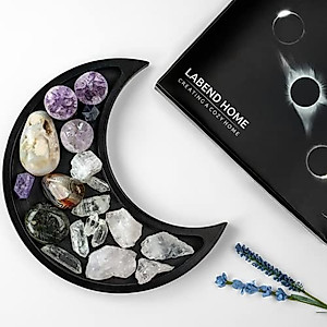 Moon Tray Crystal Holder Display - Black Wooden Crystal Tray for Stones, Healing Crystals Storage and Organizer - Crescent Gothic Witchy Coffin Spiritual Decor - Essential Oil Holder - Jewelry Dish