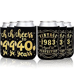 Cheers to 40 Years Can Sleeves Vintage 1983 40th Birthday Party Decorations for Men Supplies Can Cover Sleeves Black and Gold Neoprene Sleeves for Soda Can Beverage Set of 12
