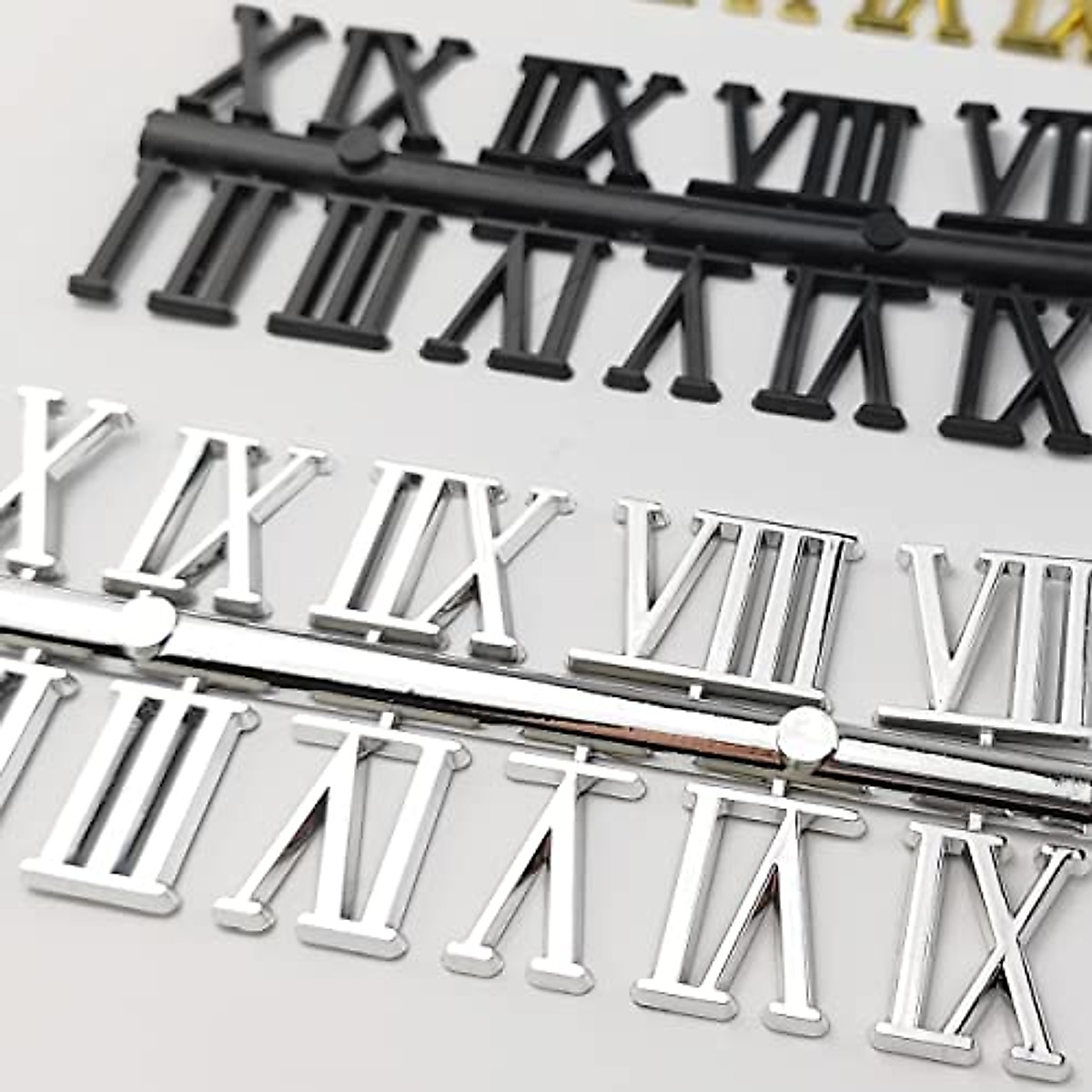 GXXMEI 18Sets Clock Numerals Kit Including Arabic Number and Roman Number DIY Digital Clock Numbers for Design Replacement Repairing Clock Accessories (Gold, Silver, Black)
