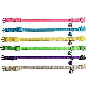 Blaoicni Cat Collars Nylon Soft Colorful Adjustable Breakaway Safety Kitten Collars with Bell 6pcs/Set