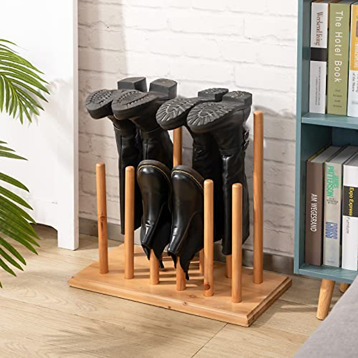 PARANTA Wooden Boots Storage Rack, 6-Pair Tall Boots Holder, Stand-Alone Shoe Organizer, Natural
