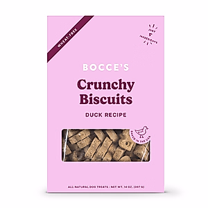 Bocce's Bakery Oven Baked Duck Recipe Treats for Dogs, Wheat-Free Dog Treats, Made with Real Ingredients, Baked in The USA, All-Natural Duck, Cranberry & Beet Biscuits, 14 oz