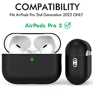 NIUTRENDZ AirPods Pro 2 Case Cover 2022 Slim Silicone Shock-Absorbing Protective Case with Lanyard [Front LED Visible] (Black)