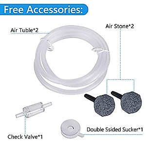 BinChang Mini Air Pump for Fish Tank, Quiet Aquarium Air Pump 1 Watt Energy Saving with Accessories 1-15 Gallon