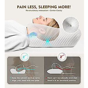 Osteo Cervical Pillow for Neck Pain Relief, Hollow Design Odorless Memory Foam Adjustable Orthopedic Bed Pillows with Cooling Case for Sleeping, Contour Support for Side Back Stomach Sleepers
