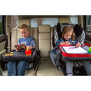 Kids E-Z Travel Lap Desk Tray by modFamily - Universal Fit for Car Seat, Stroller & Airplane - Organized Access to Drawing, Snacks, and Activities. Includes Bonus Printable Travel Games - (Red)