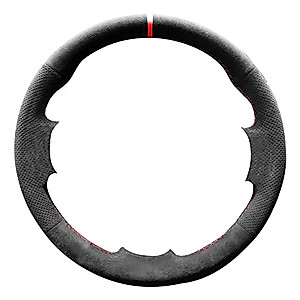 Alfanxi Hand Stitch Sewing Italy Alcantara Car Steering Wheel Cover Wrap Compatible with Toyota Prius/Prius Prime/ BZ4X (Red Thread)