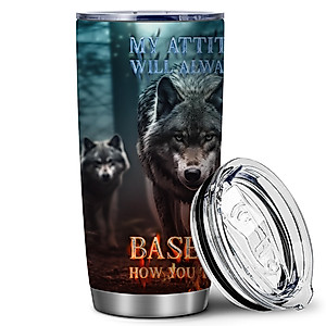 Equoza Wolf Tumbler for Men, Gifts for Wolf Lovers 20oz Insulated Tumble Stainless Steel Vacuum Travel Coffee Mugs with Lid Birthday Tumbler Gifts for Men（Pack of 1）