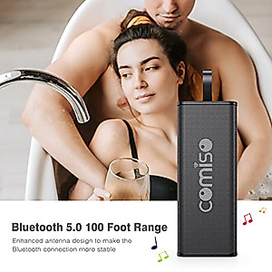 comiso IPX7 Waterproof Bluetooth Speaker, Shower Speaker with Loud Sound, 24H Playtime, 100Ft Wireless Range, Support Handsfree Call, TF Card, Portable Outdoor Speaker for Travel Hiking (Upgraded)