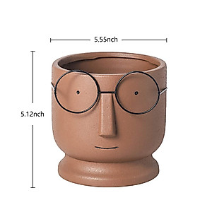 YLTTON Face Planters Pots,Terracotta Plant Pot Unglazed Modern Ceramic Human Face Succulent Head Planter Pot Indoor Clay Bonsai Containers with Drainage Holes/Saucer (5.12 inch-Terracotta)