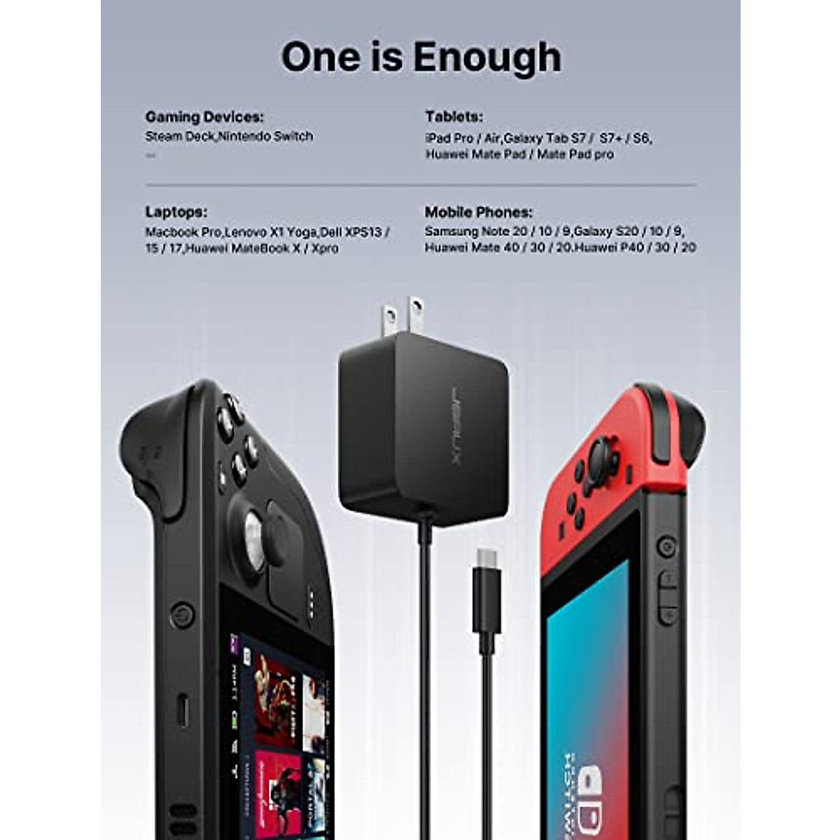 45W USB C Power Charger for Steam Deck, JSAUX 5FT Cable Type-C PD 3.0 Fast Charger USB C Wall Adapter Compatible with Steam Deck, Switch, MacBook Pro/Air, Samsung Galaxy S23 S22, iPad Pro/Air, Pixel