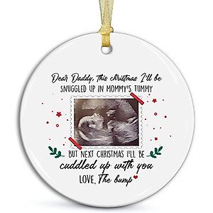 Personalized 2024 Baby's First Christmas Ceramic Ornament, Ultrasound Dear Daddy Pregnancy Announcement, Keepsake Gift for Newborn Baby Girl, Baby Boy, New Parents Gift Christmas Decoration