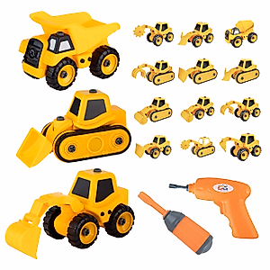 ToyVelt 16 in 3 Construction Take Apart Toys Trucks for 4 Year Old Boys STEM Tractor Toys for 3 Year Old Boys, Best Birthday for Boys & Girls Ages 3-12 Years Old - Updated 2021