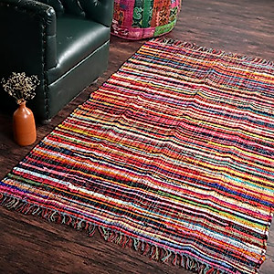 HOMEMONDE 4x6 Area Rug 100% Recycled Handmade Chindi Rag Carpet Colorful Boho Rugs for Living Room, Bedroom, Kitchen
