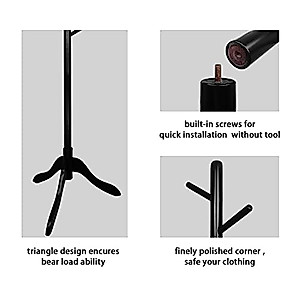 YEVONNIE Coat Rack Free Standing, Solid Wood Coat Stand, Hall Coat Tree with 8 Hooks for Coats, Hats, Bags, Purses, for Entryway, Hallway, Rubberwood (BLACK)