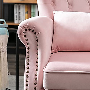 chairus Mid-Century Modern Accent Chairs Set of 2, Comfy Tufted Single Sofa Chair Wingback Armchair with Pillow for Club, Living Room, Bedroom - Velvet, Pink