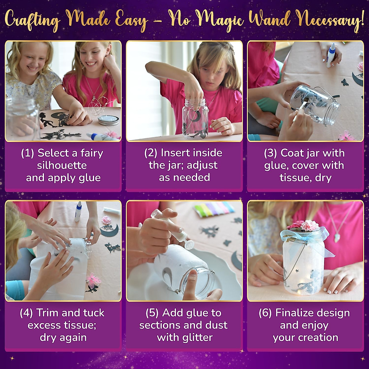 Arts and Crafts for Kids Ages 8-12: Fairy Jar Kit – Make Your Own Fairy Lantern Night Light – Birthday Gift for Girls - Crafts for Girls