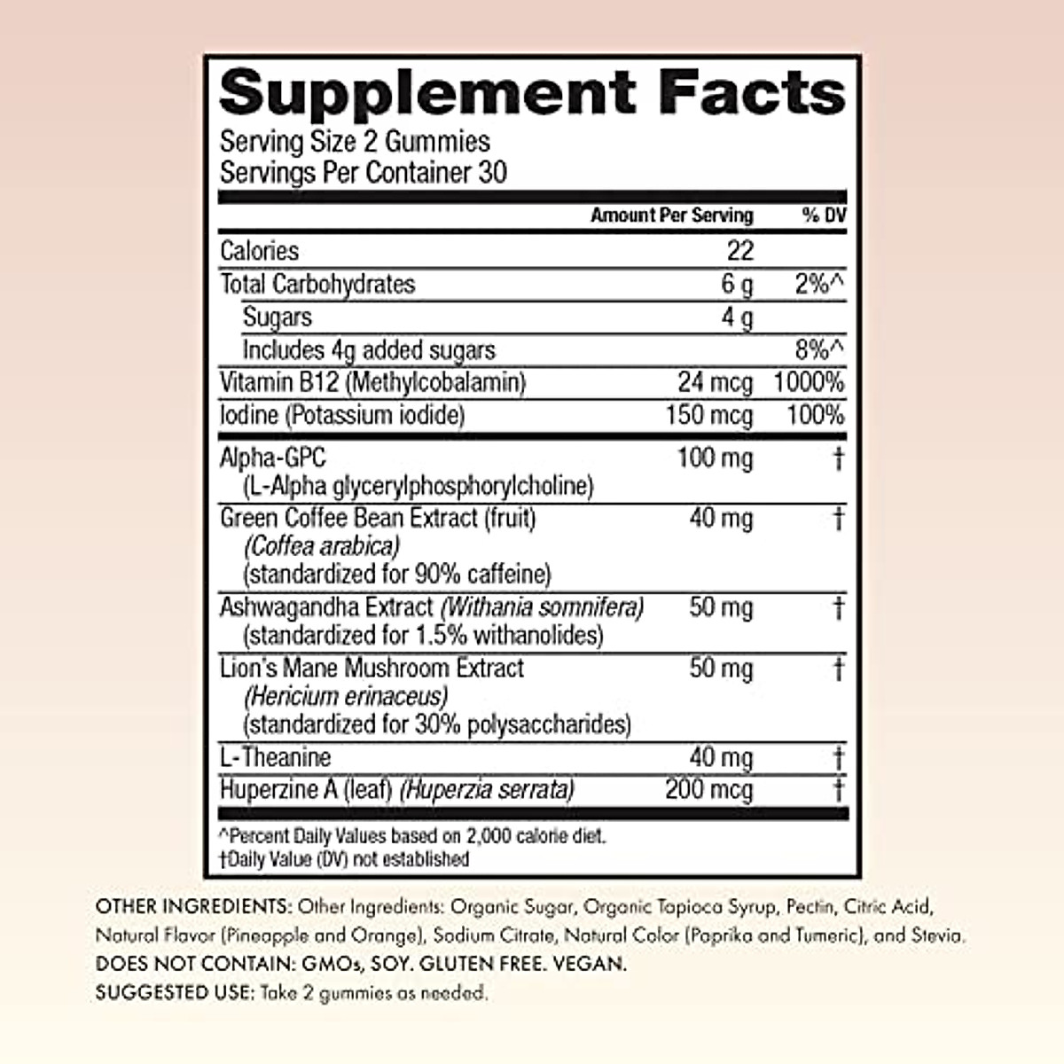 Winged Rise Up Gummies | Energy & Brain Boost Supplement | Natural Caffeine, Ashwagandha & B12 for Energy | Nootropics Alpha-GPC, Lion’s Mane & Huperzine A for Focus | Pineapple Flavor (30 Servings)