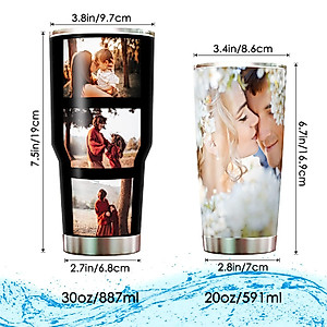 YESCUSTOM Personalized 30oz Photo Coffee Mugs Double-Side Print Custom 1-9 Photos Stainless Steel Tumblers Double Wall Vacuum Insulated Travel for Men Women Office Funny Cup Gifts for Her Him