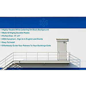 Kraken Sign Co. - ADA Exit Sign with Braille - Black and White, 9" x 6" - Highly Visible With Self Adhesive Backing - Plastic