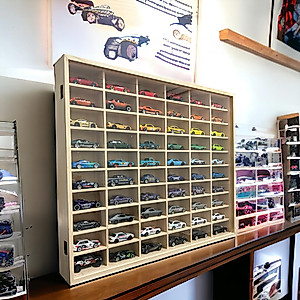 Wooden Wall Mount Display Case for Hot Wheels, with Dust Resistant Door, Matchbox 1/64 Scale Diecast Model Cars Display Storage Organizer Case, Stores up to 60 Cars