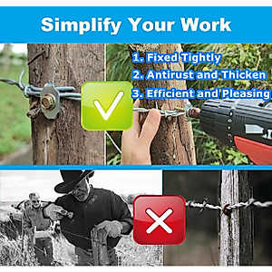 Bytcew Wire Wood Fencing Fasteners Staple, 60 Pcs Fence Nails Clips Post Screw for Wire Mesh and Woven Fencing, Quickly Install with Power Drill