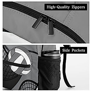 ArtGift Personalized Sports Volleyball Grey with Name Text Custom Backpack for Sport Camping Picnic, 12.2(L) x 5.9(W) x 16.5(H) Inch