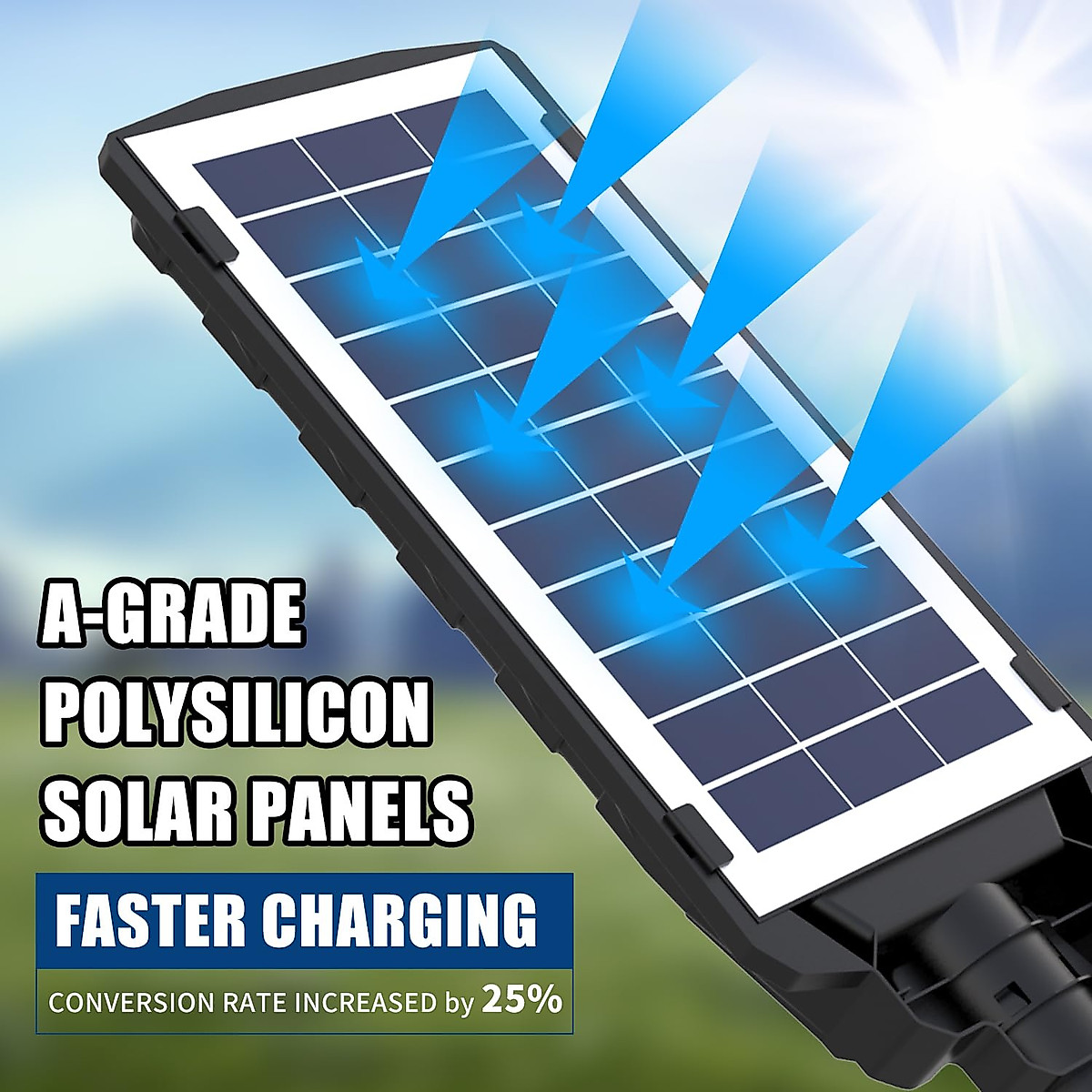 TEXTHELL 60W LED Solar Street Light Motion Sensor 9000LM, Dusk to Dawn Solar Flood Lights Outdoor, IP65 Waterproof Solar Security Lights, Solar Lights for Outside Garden Yard Path