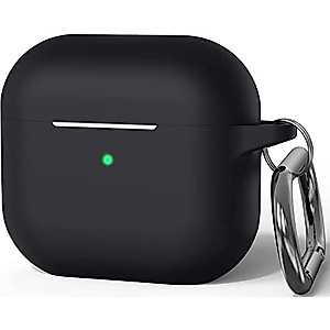 Amniau Compatible with AirPods 3rd Generation Case(2021), Full-Body Protective Silicone Case with Keychain Compatible with AirPods 3 Charging Case[LED Visible], Black