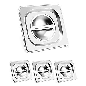 QWORK Solid Pan Lid with Handle, 4 Pack Stainless Steel Steam Table Pan Cover for 1/6 Size Steam Pans