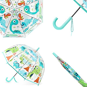 CYBYQ-Family Kids Clear Umbrellas for Rain,Safety Transparent Dome Bubble Umbrella Windproof for Toddler Boys Girls (Dinosaur)
