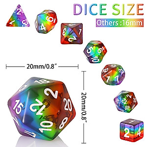HD Polyhedral DND Dice Set RPG Rainbow Dice for Dungeons and Dragons(D&D) Role Playing Game,MTG,Pathfinder,Table Game,Math Games Dice Set with Dice Pouch