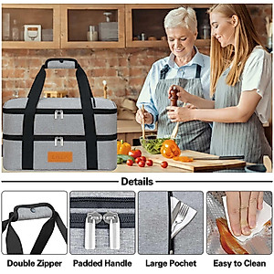 LHZK Double Insulated Casserole Carrier, Expandable Casserole Carriers for Hot or Cold Food, Insulated Food Carrier for Travel, Parties, Picnic, Fits 11 x 15 or 9 x 13 Baking Dish (Grey)