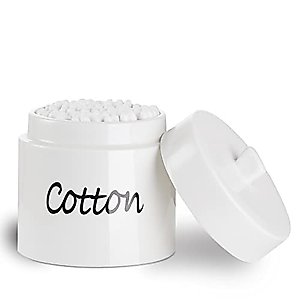 LEETOYI Ceramic Cotton Swabs Holder Organizer with Lid,Storage Canisters for Cotton Swabs White