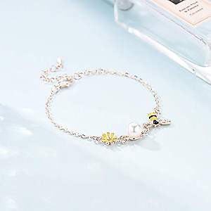 Eiffy CZ Crystal Yellow Honey Bumble Bee Sunflower Bracelets Bangles for Women Coconut Palm Trees Watermelon Bracelet Jewelry (Bee)